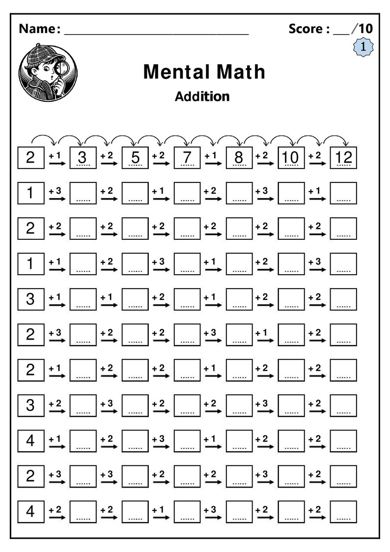 1st & 2nd Grade Mental Math Hard Addition Worksheets Bundle – 10 ...