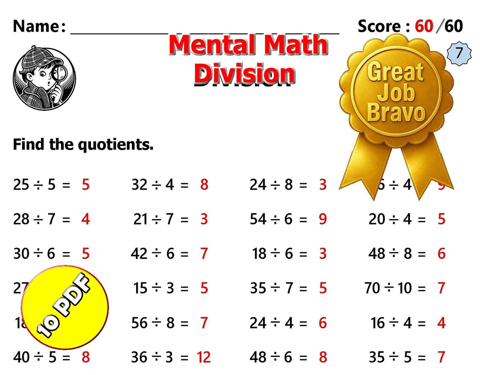 10 Printable Division Facts Worksheets Bundle With Answers – 3rd & 4th ...