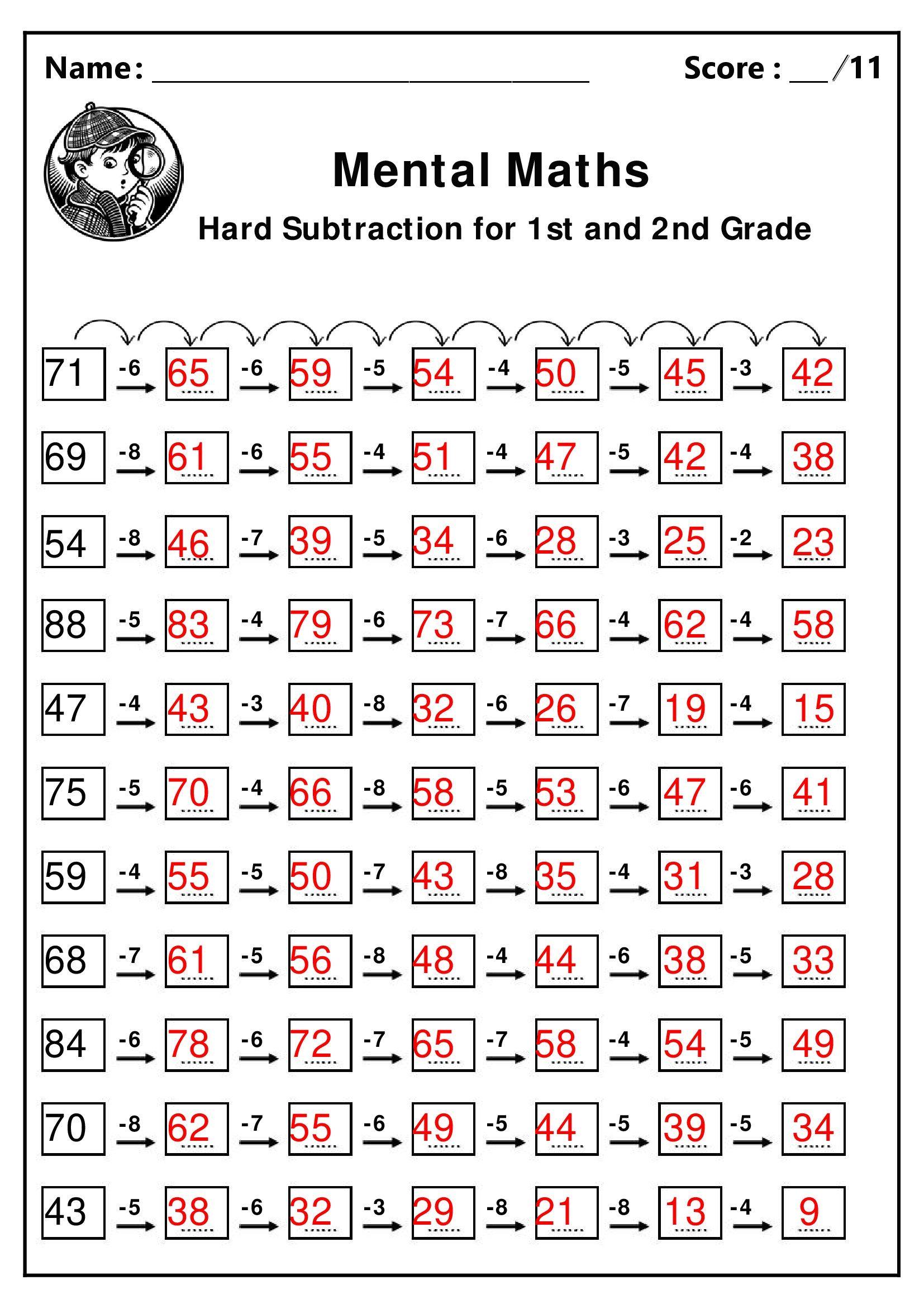 Mental Math Hard Subtraction Worksheets for 2nd and 3rd Grade – 10 ...
