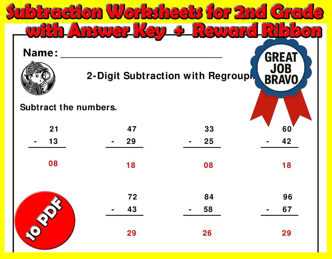 2-digit Subtraction Fill-in-the-blank Worksheets Bundle With Answers ...