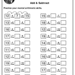 Mental Math Worksheet Bundle for Kids – 10 Printable Horizontal ...