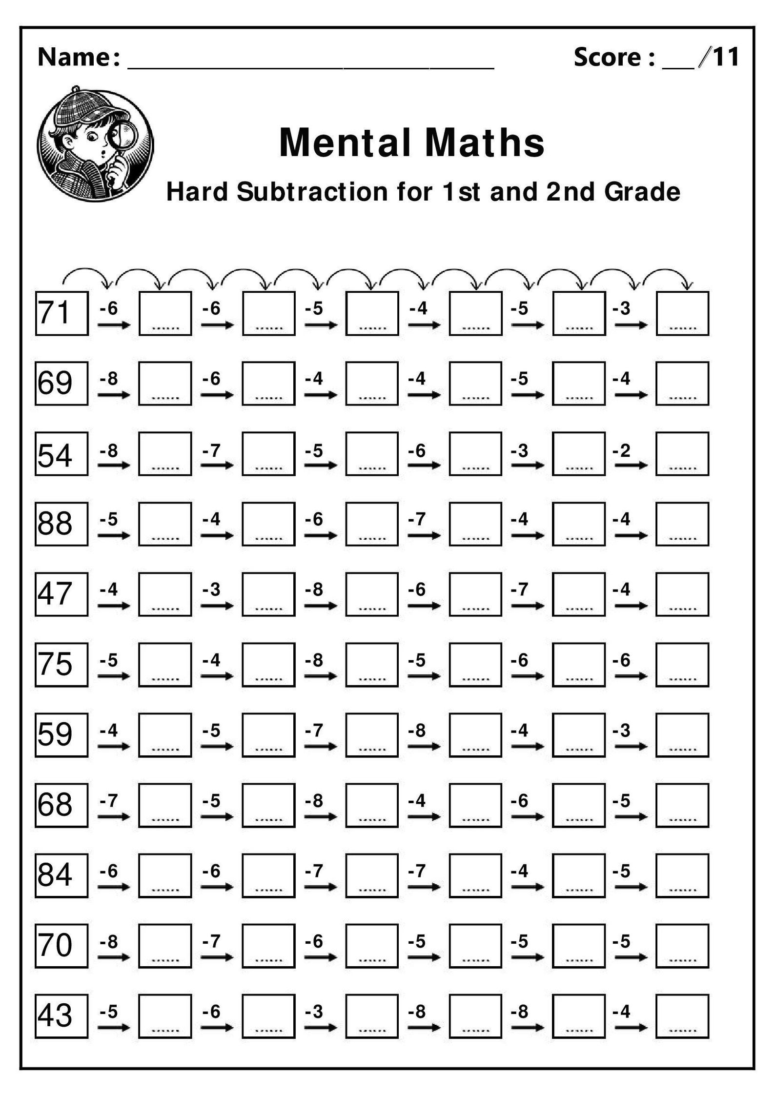 Mental Math Hard Subtraction Worksheets for 2nd and 3rd Grade – 10 ...