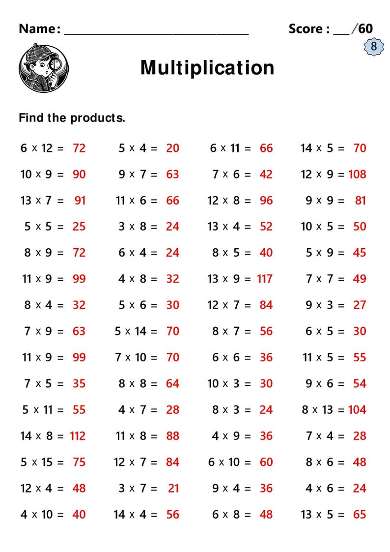 10 Printable Multiplication Facts Worksheets Bundle With Answers - 3rd ...