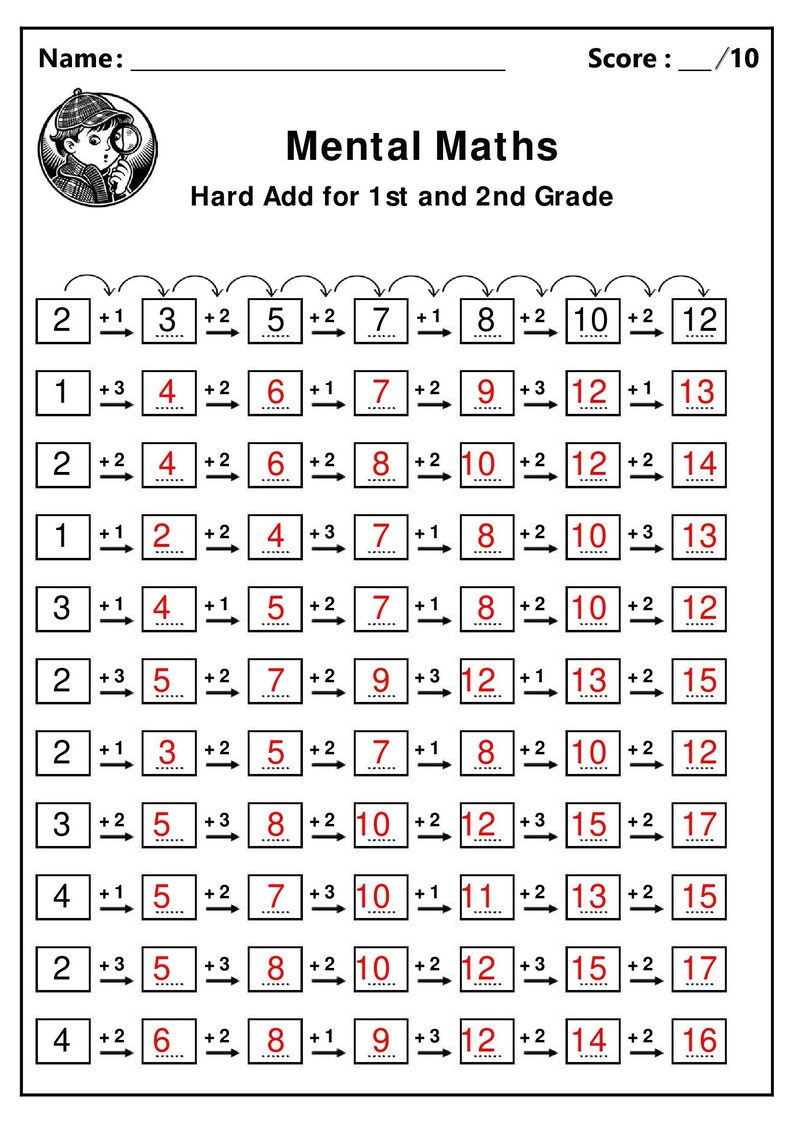 Mental Math Hard Addition Worksheets for 1st and 2nd Grade – 10 ...
