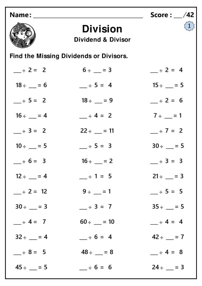 10 Printable Division Practice Worksheets Bundle With Dividends and ...