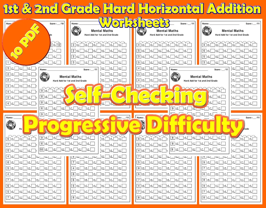 Mental Math Hard Addition Worksheets for 1st and 2nd Grade – 10 ...
