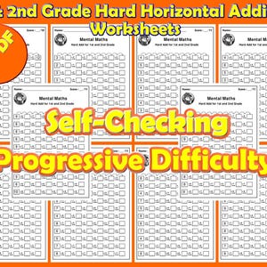 Mental Math Hard Addition Worksheets for 1st and 2nd Grade – 10 ...