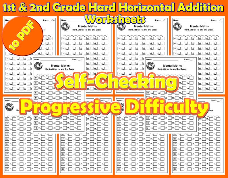 Mental Math Hard Addition Worksheets for 1st and 2nd Grade – 10 ...