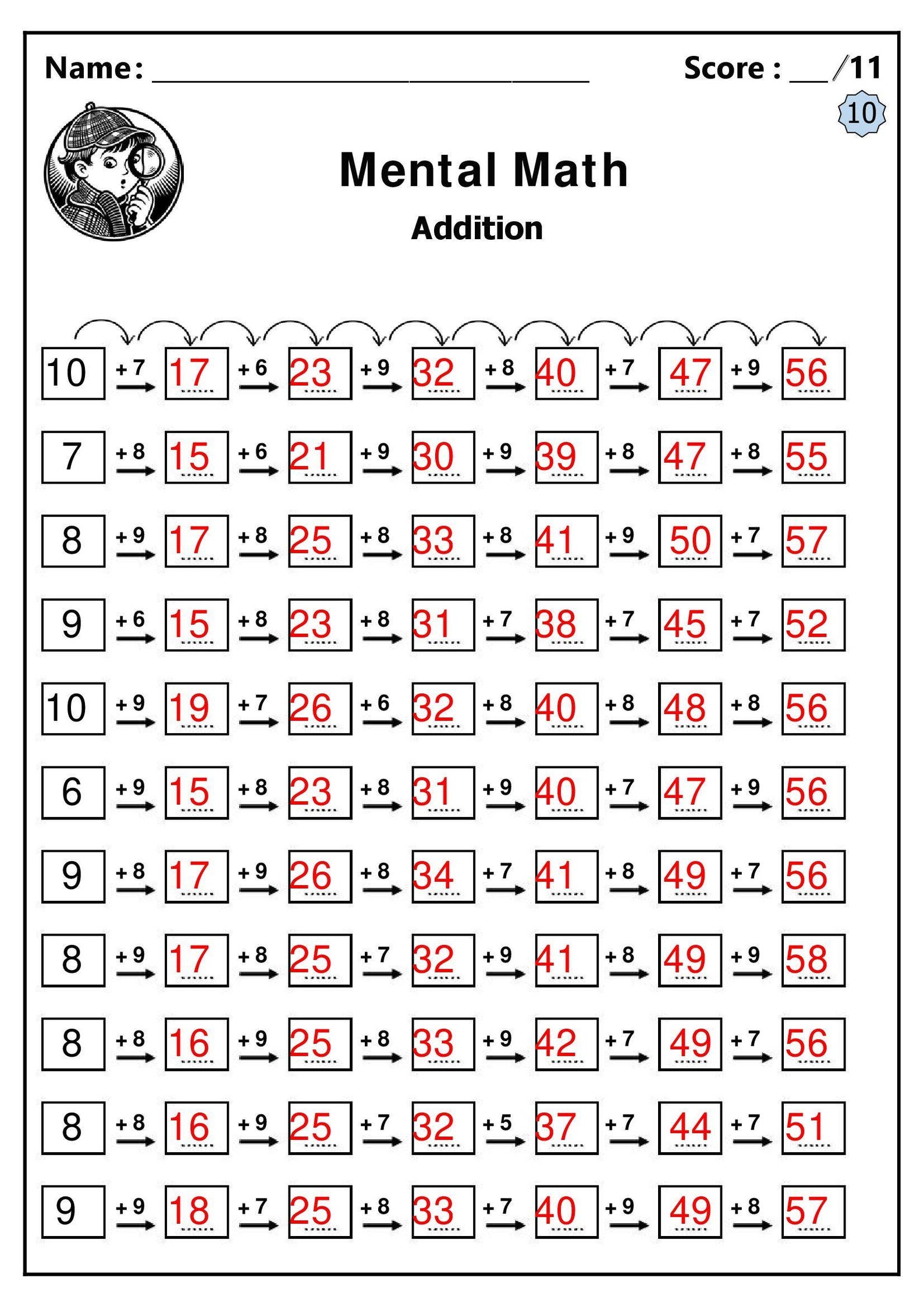 1st & 2nd Grade Mental Math Hard Addition Worksheets Bundle – 10 ...