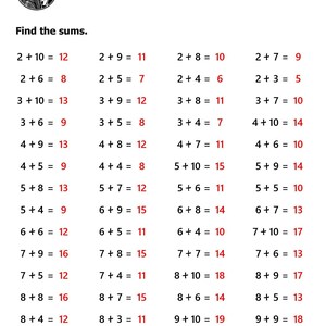 10 Addition Fill in the Blanks Worksheets With Answer Key for 1st Grade ...
