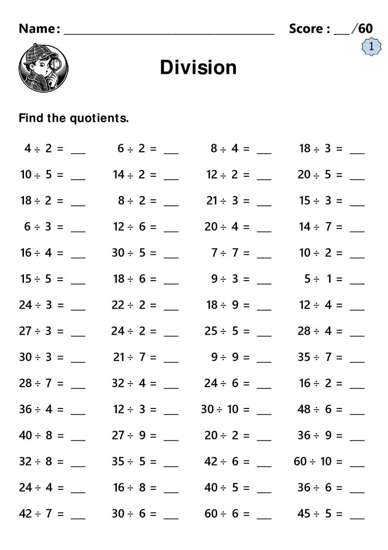 10 Printable Division Facts Worksheets Bundle With Answers – 3rd & 4th ...