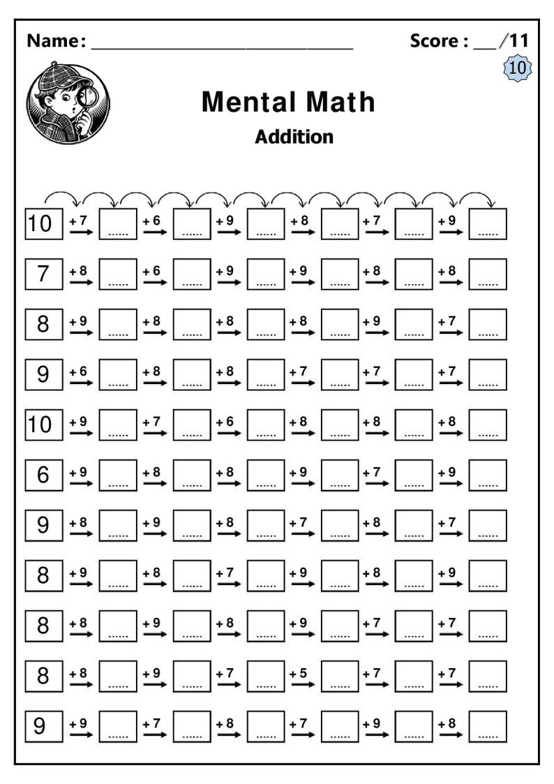 1st & 2nd Grade Mental Math Hard Addition Worksheets Bundle – 10 ...