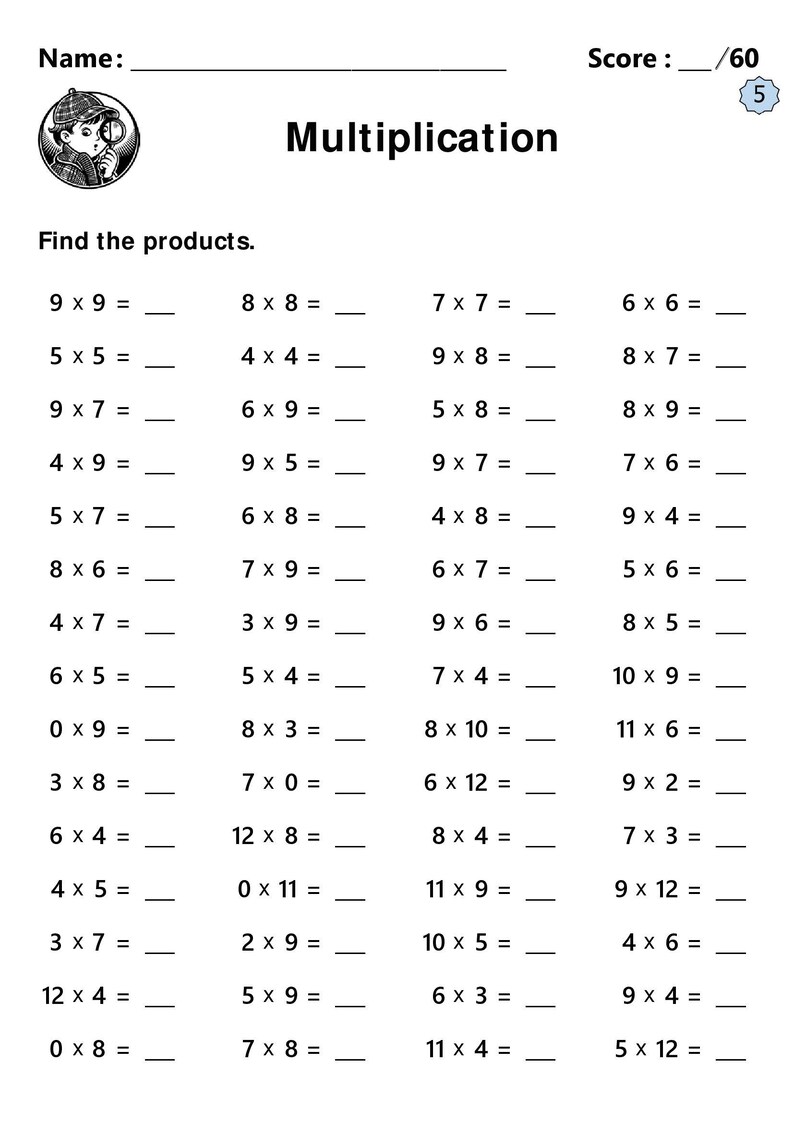 10 Printable Multiplication Facts Worksheets Bundle With Answers - 3rd ...