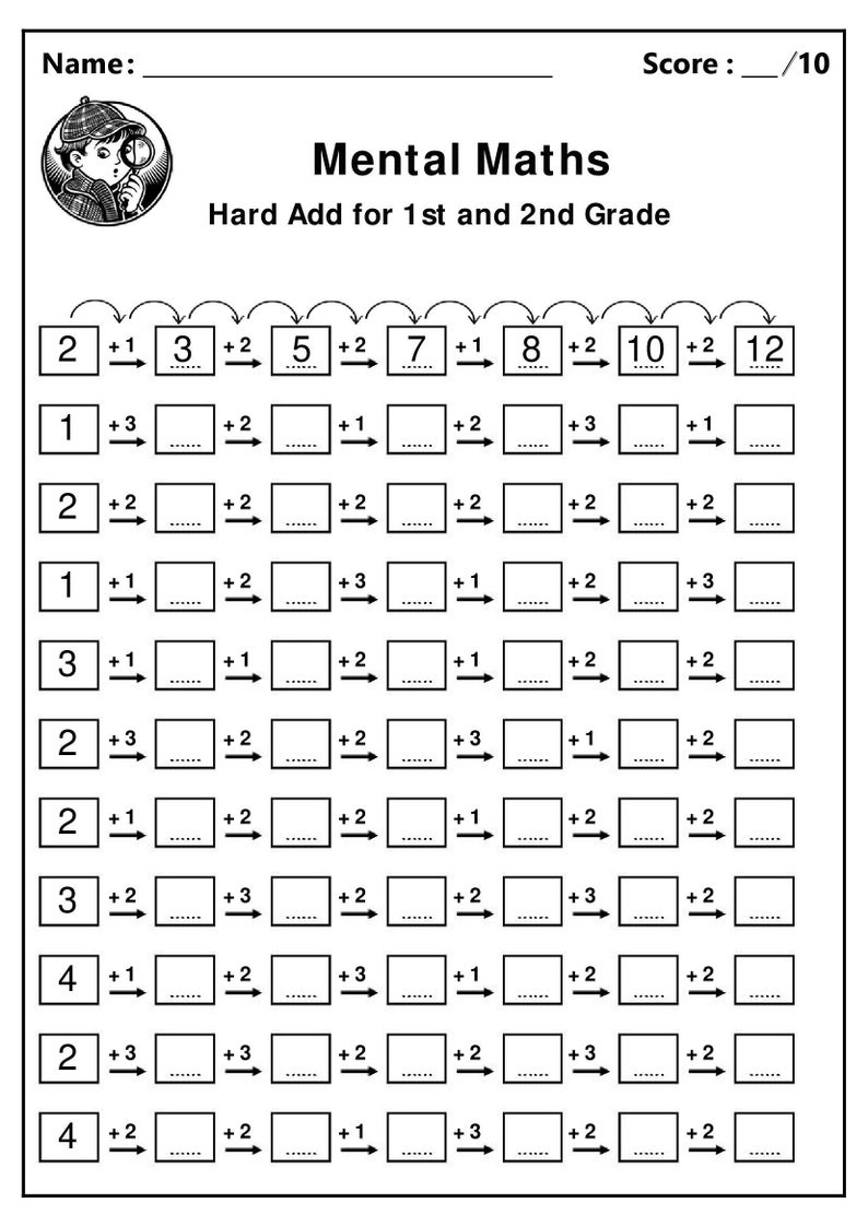 Mental Math Hard Addition Worksheets for 1st and 2nd Grade – 10 ...
