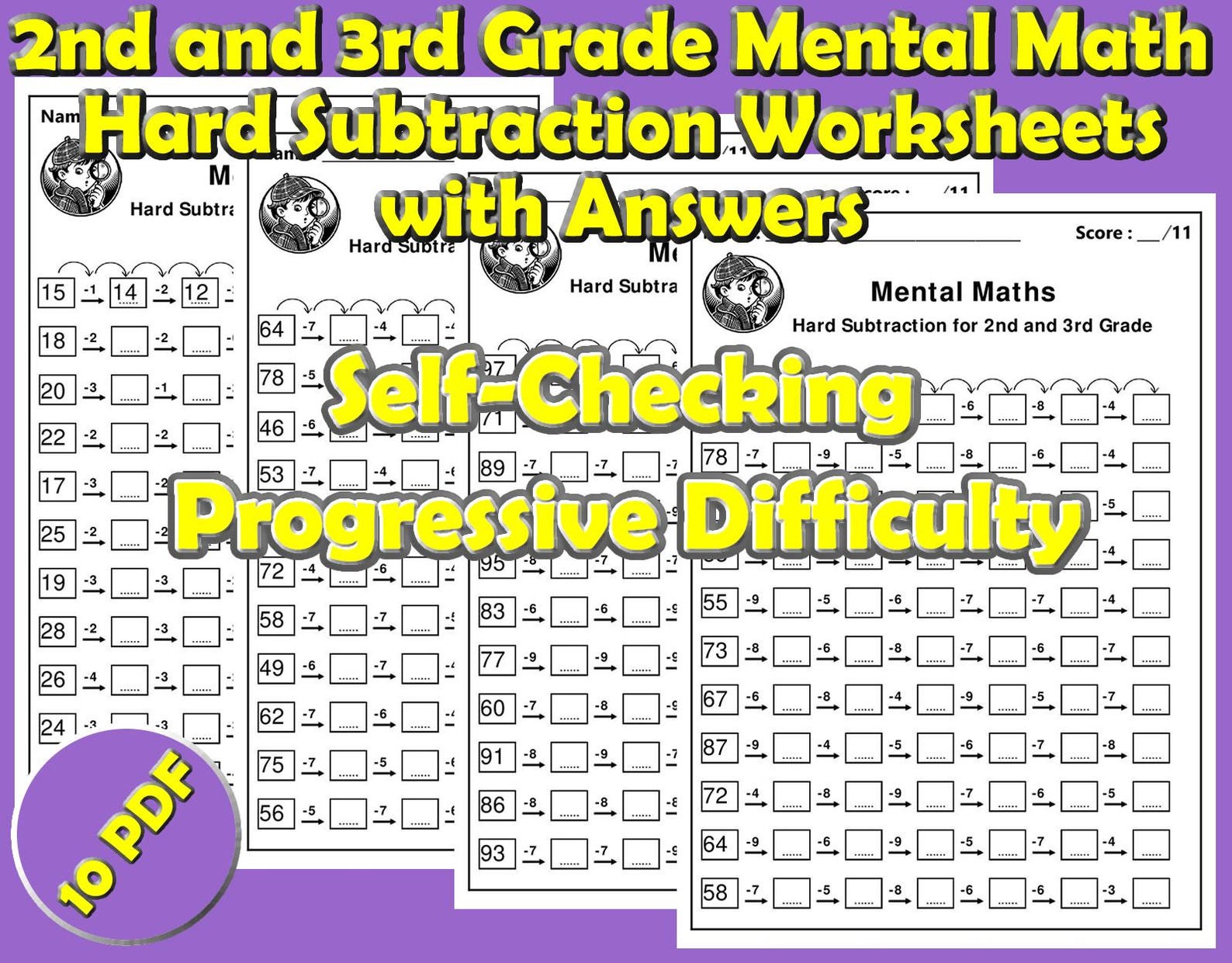Mental Math Hard Subtraction Worksheets for 2nd and 3rd Grade – 10 ...