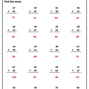 10 Printable Addition Worksheets, Fill in the Blanks - Double Digit ...