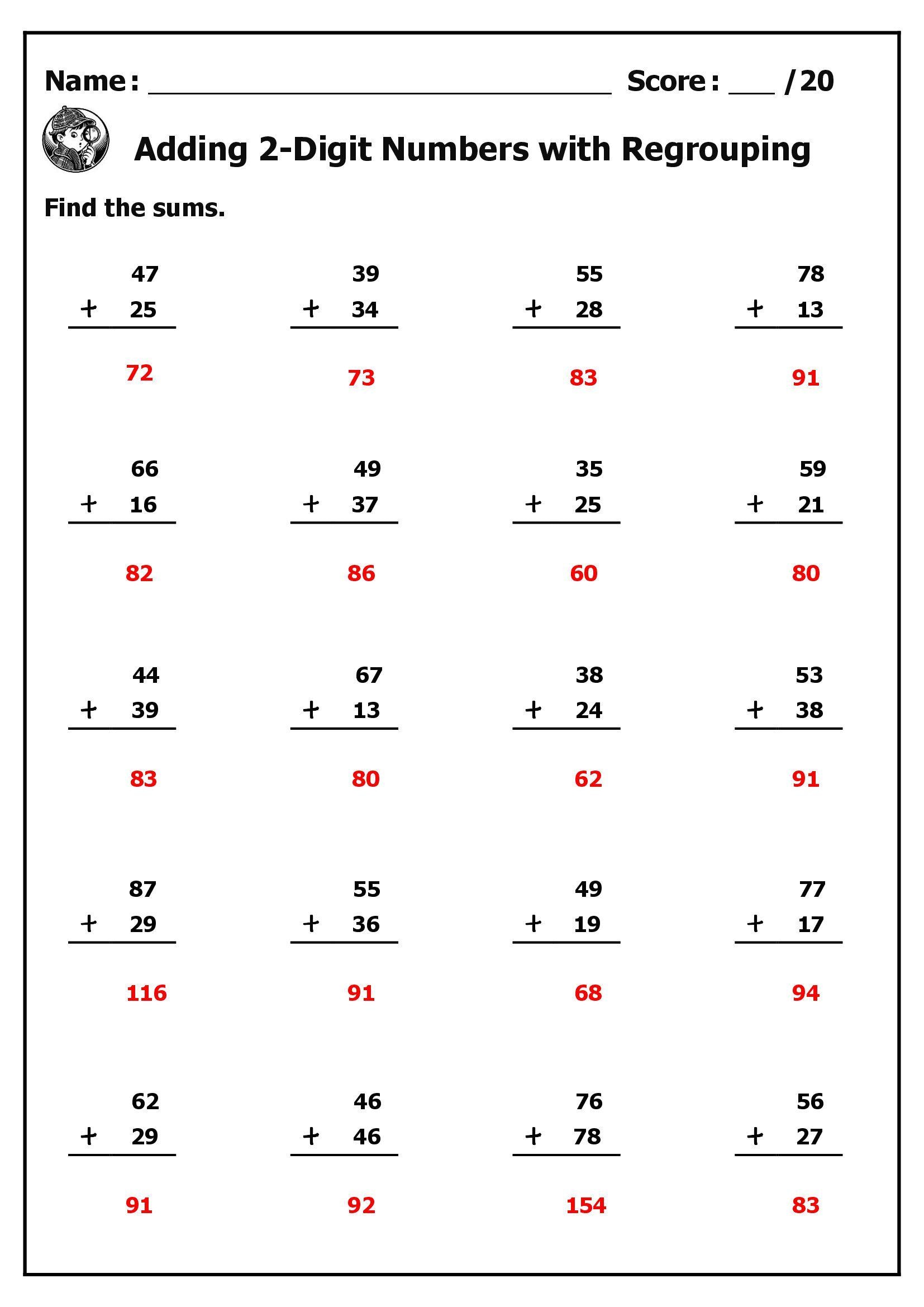 10 Printable Addition Worksheets, Fill in the Blanks - Double Digit ...