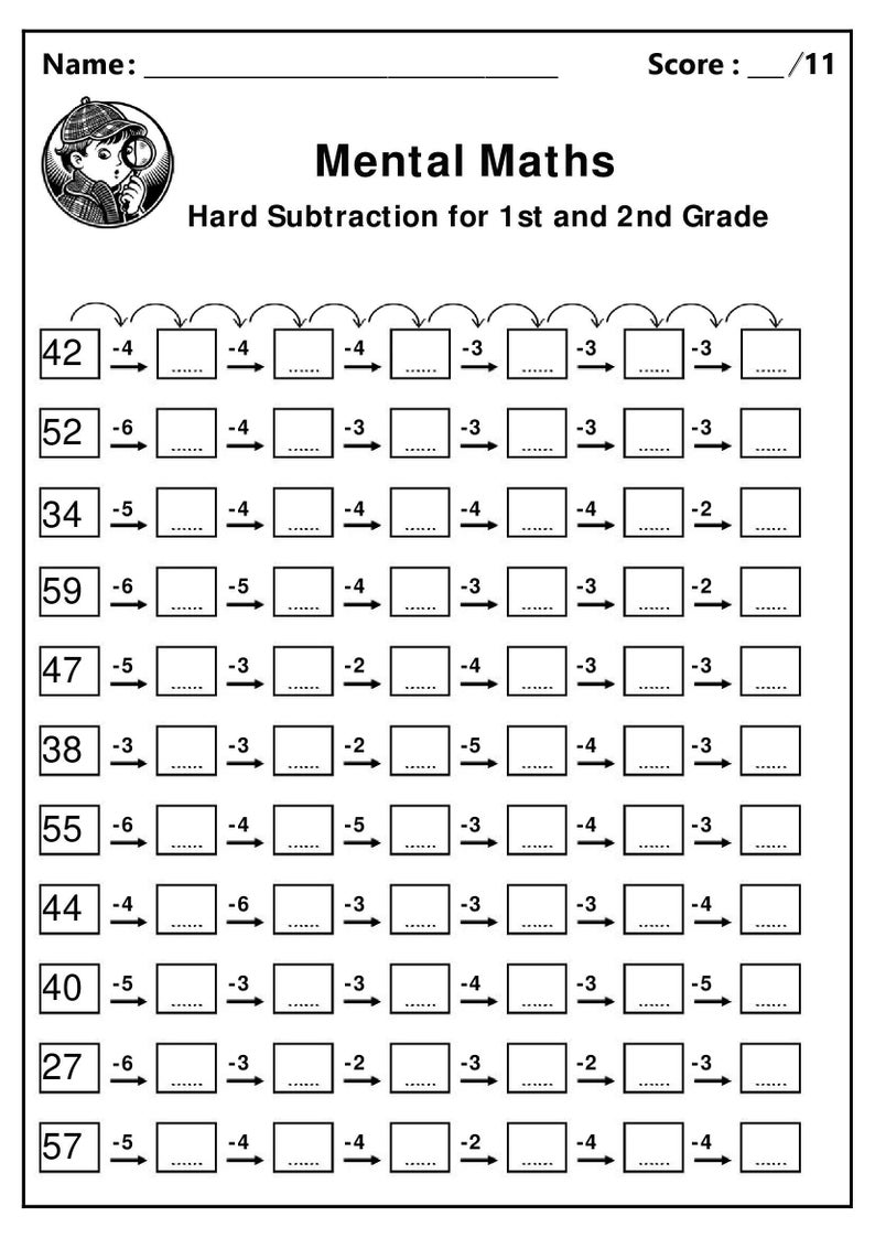 Mental Math Hard Subtraction Worksheets for 2nd and 3rd Grade – 10 ...