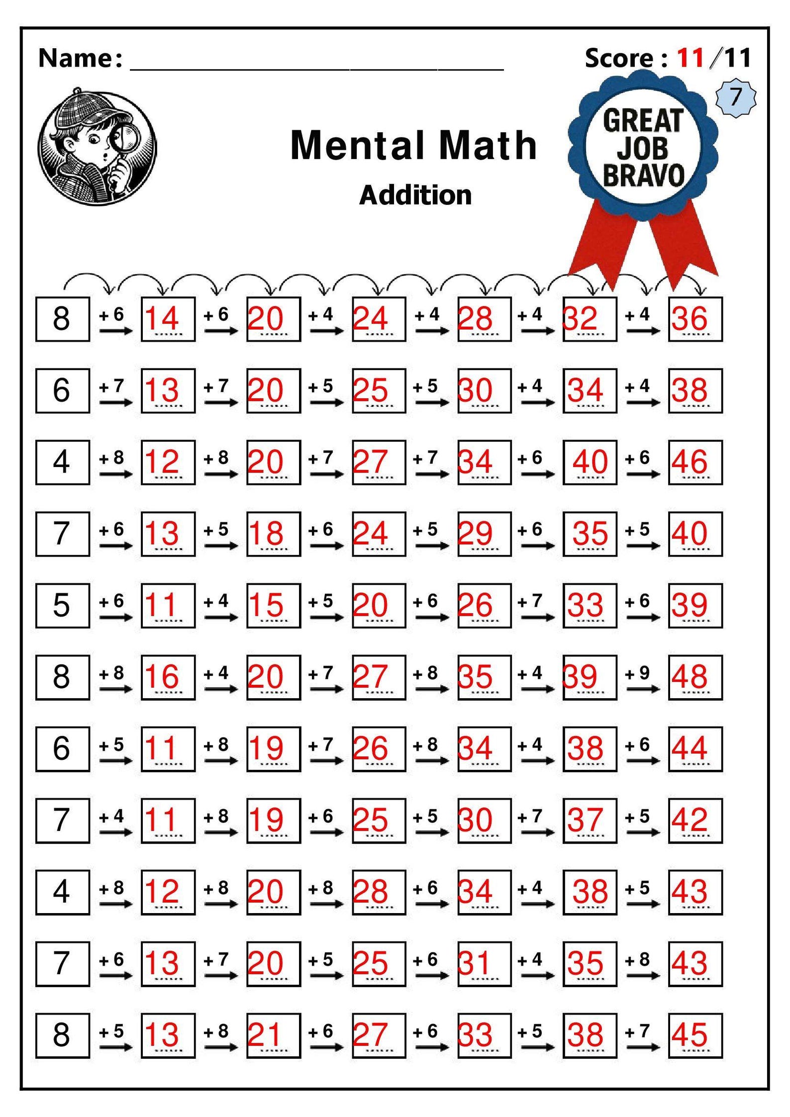 1st & 2nd Grade Mental Math Hard Addition Worksheets Bundle With ...