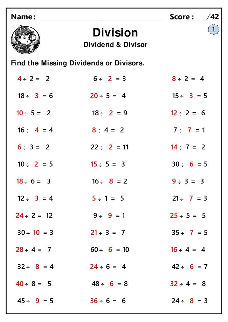 10 Printable Division Practice Worksheets Bundle With Dividends and ...