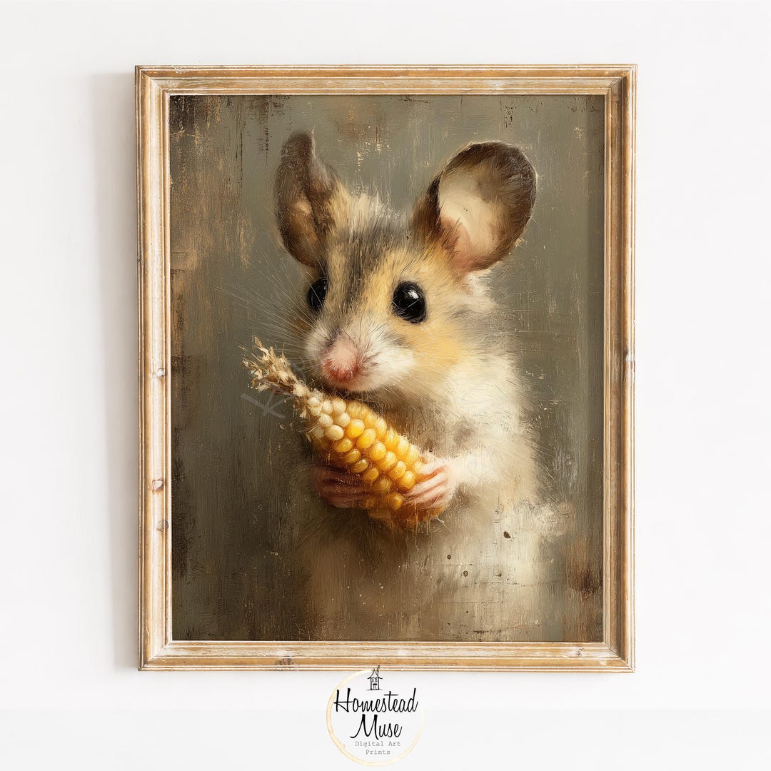 Vintage Mouse Painting – Cottagecore Animal Art, Rustic Wall Decor ...
