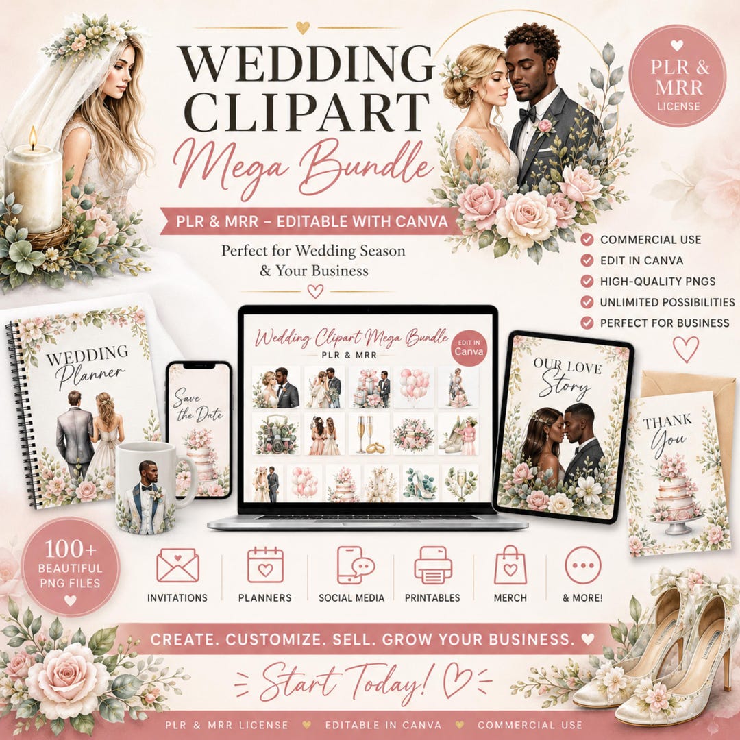 Wedding Clipart Mega Bundle | Romantic PNG Graphics, Canva Templates ...