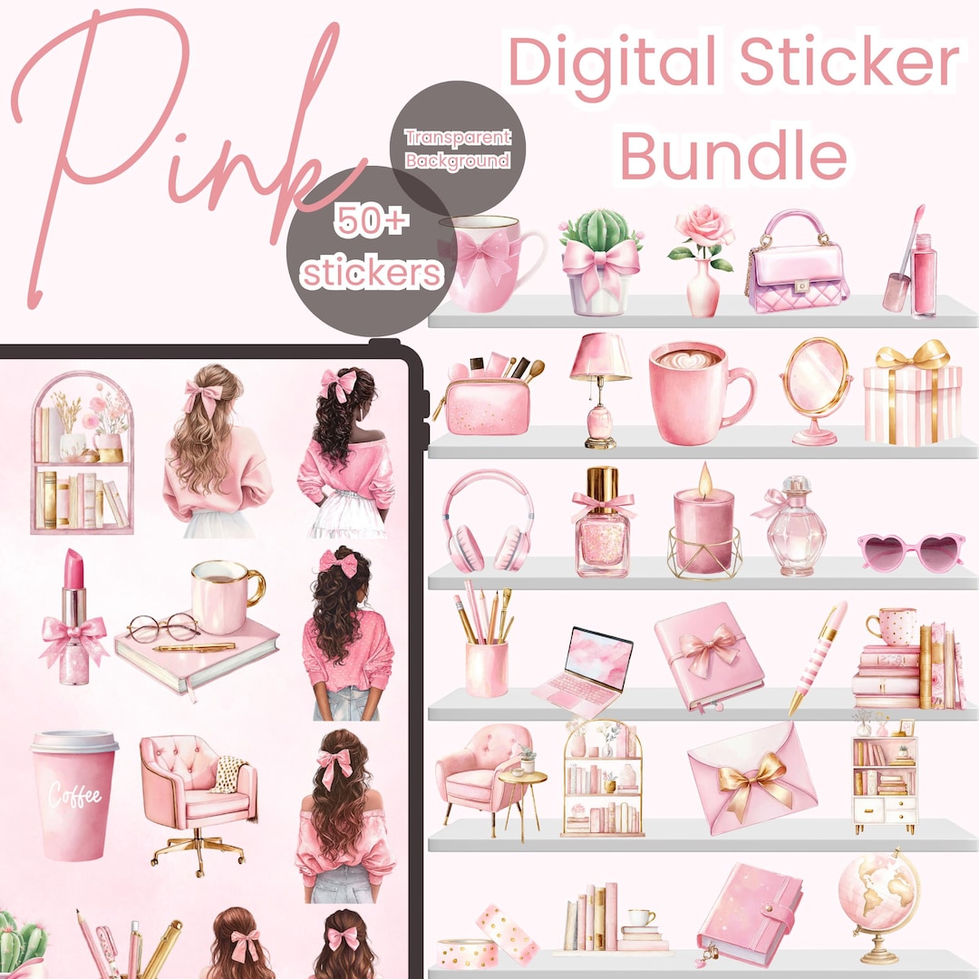 Pink Digital Sticker Bundle, Coquette Pngs, Planner Journal Decor ...