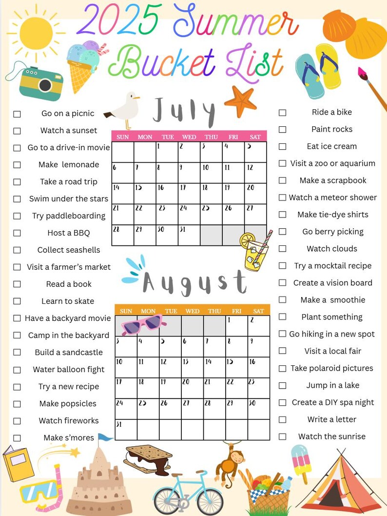 2025 Summer Bucket List Printable | Editable PDF | Fun Family and Kids ...