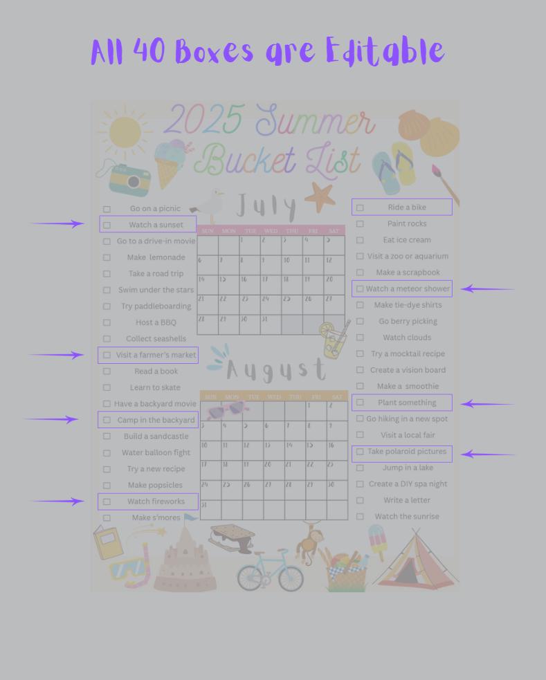 2025 Summer Bucket List Printable | Editable PDF | Fun Family and Kids ...