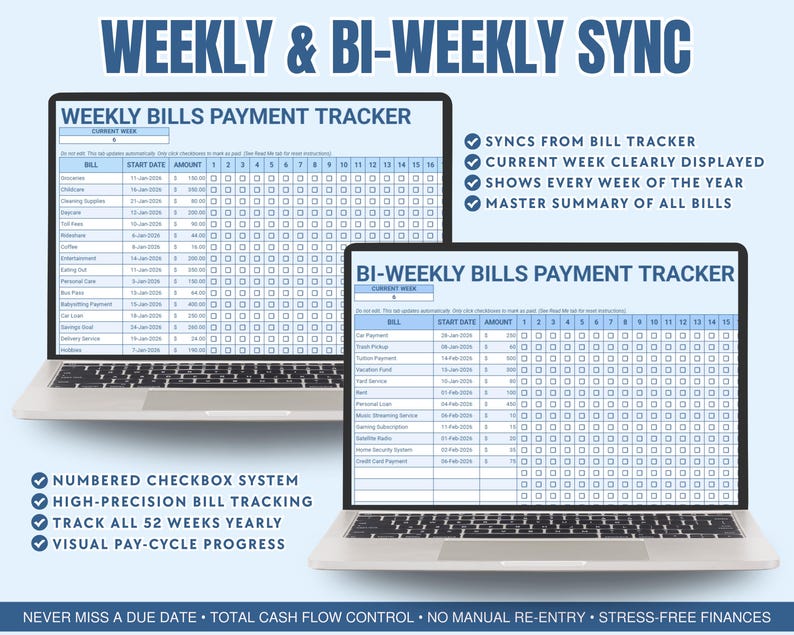 Bill Calendar, Bill Tracker, Google Sheets | Weekly Paycheck Budget ...