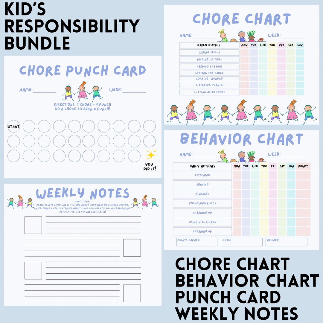 Kids Chore Chart, Behavior Chart & Punch Card: Fun Printable Templates ...
