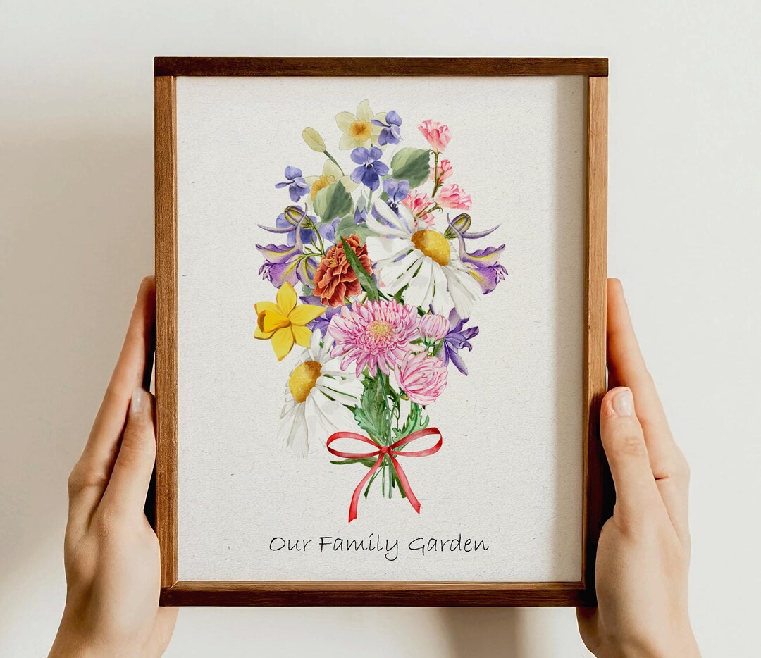 Birth Flower Bouquet Gift for Family Water Color Birth Flower Print ...