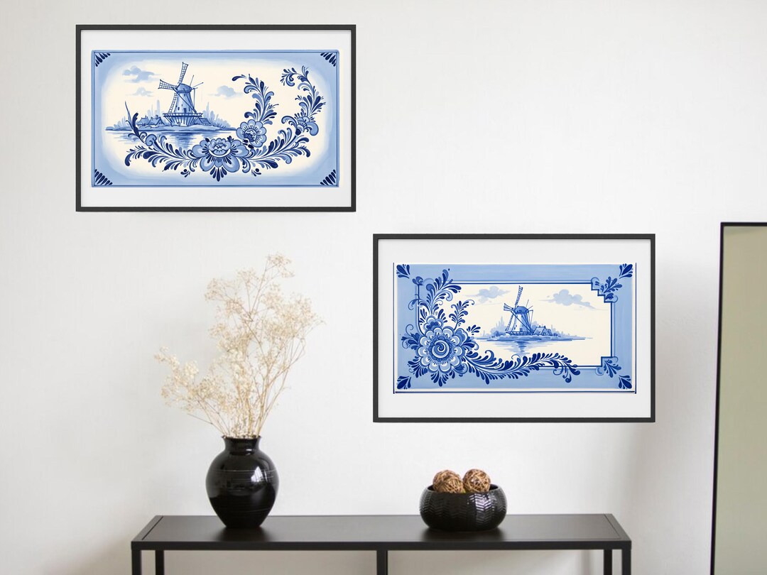Dutch Windmill Print | Blue Printable Wall Art | | Blue and White ...