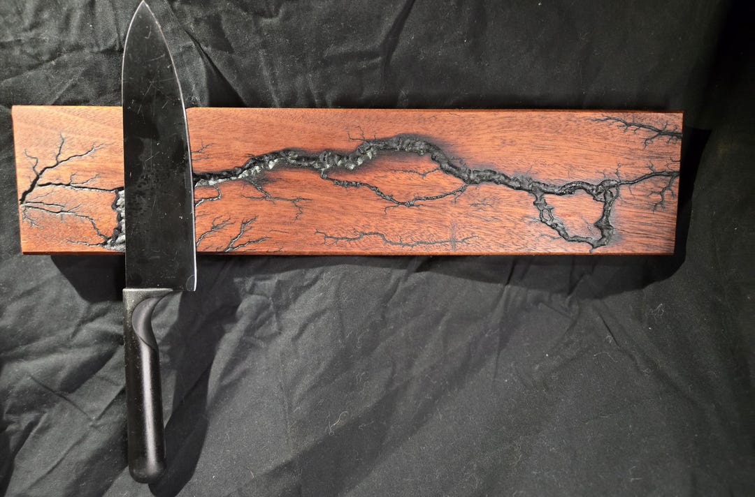 Fractal Burn Mahogany Magnetic Knife Holder - Wood Kitchen Decor - 18X4 ...