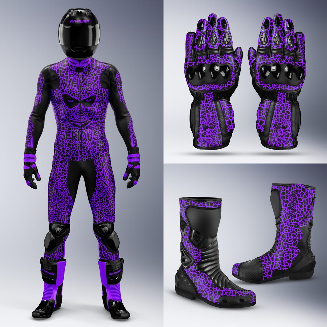 Why so Serious Joker Purple Leather Motorcycle Suit Kit: Gloves and ...
