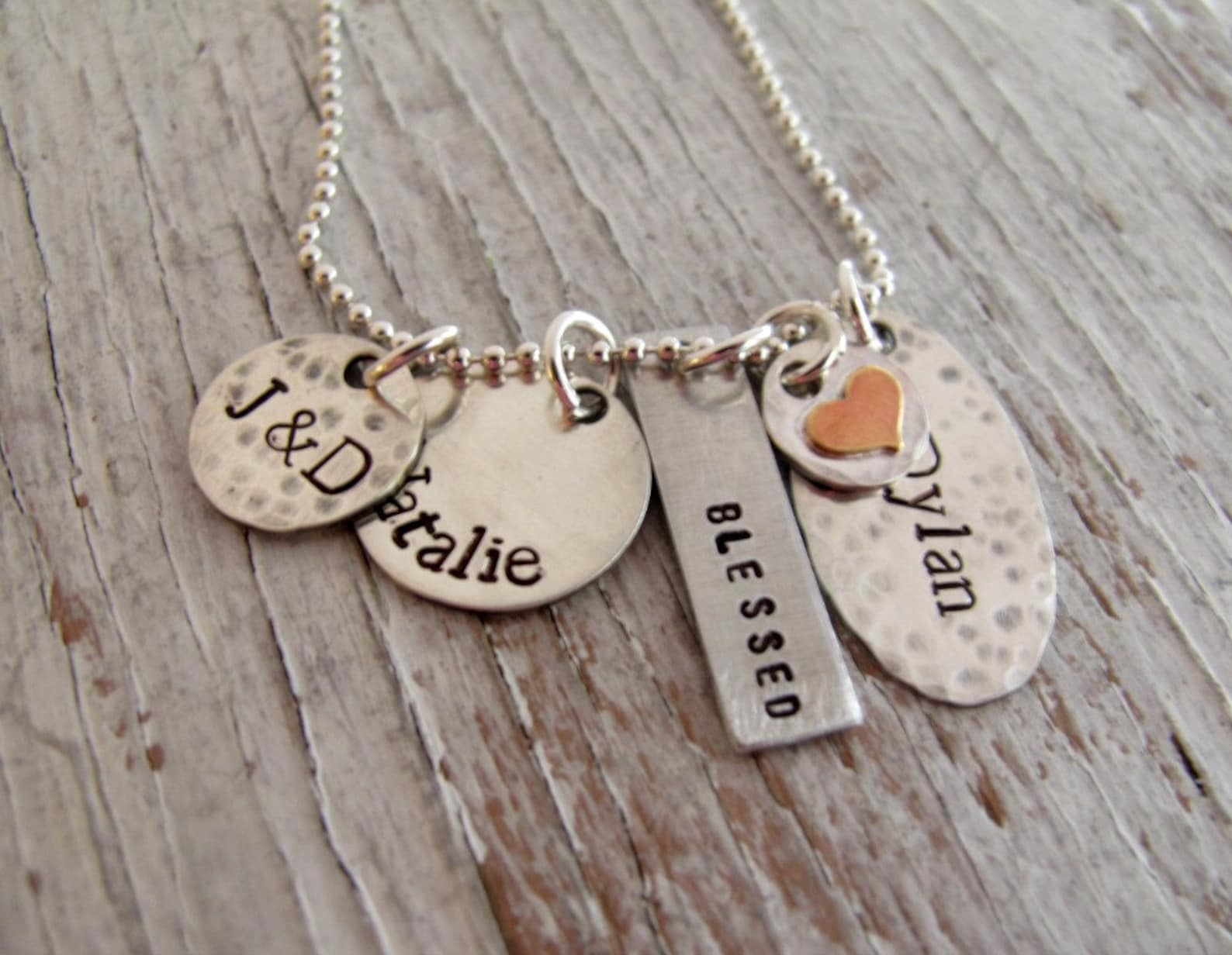 Personalized Sterling Silver Family Necklace, Hand Stamped Kids Names ...