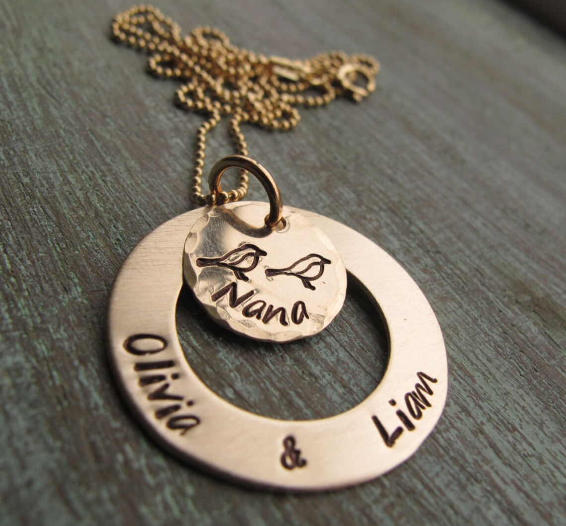 Gold Grandma Necklace, Grandmother, Grandkids Names, Hand Stamped ...