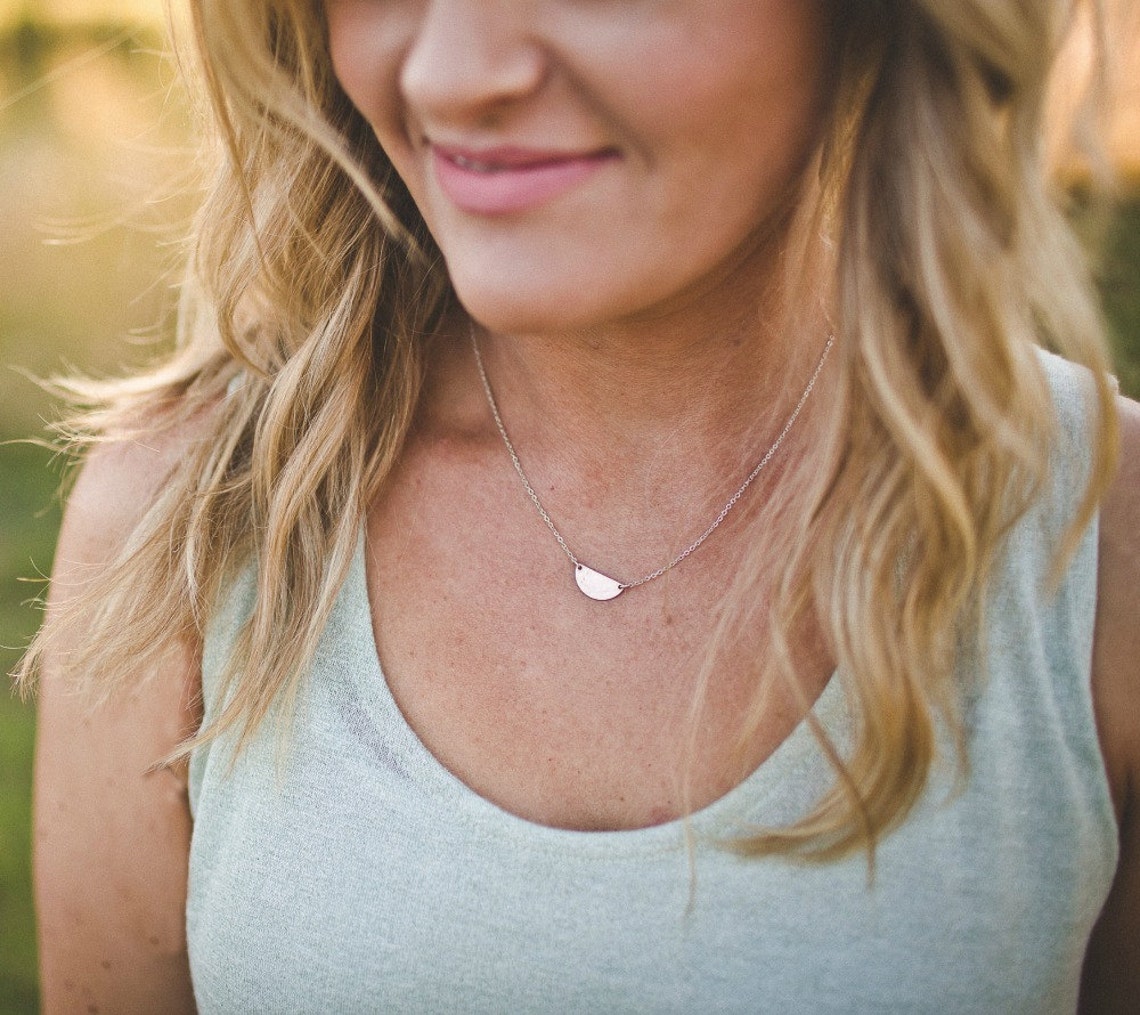 New! Gold Filled Half Moon Necklace, Personalized, Hammered, Half ...
