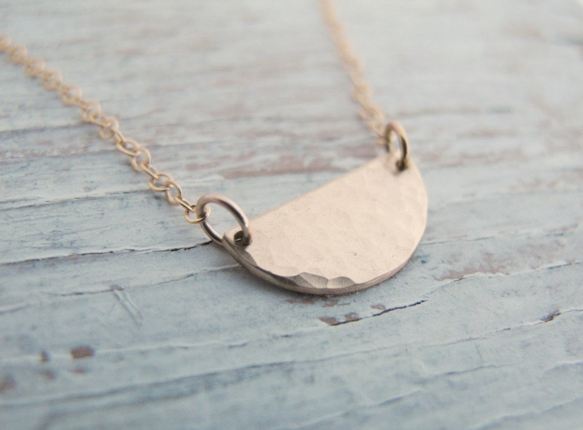 New! Gold Filled Half Moon Necklace, Personalized, Hammered, Half ...