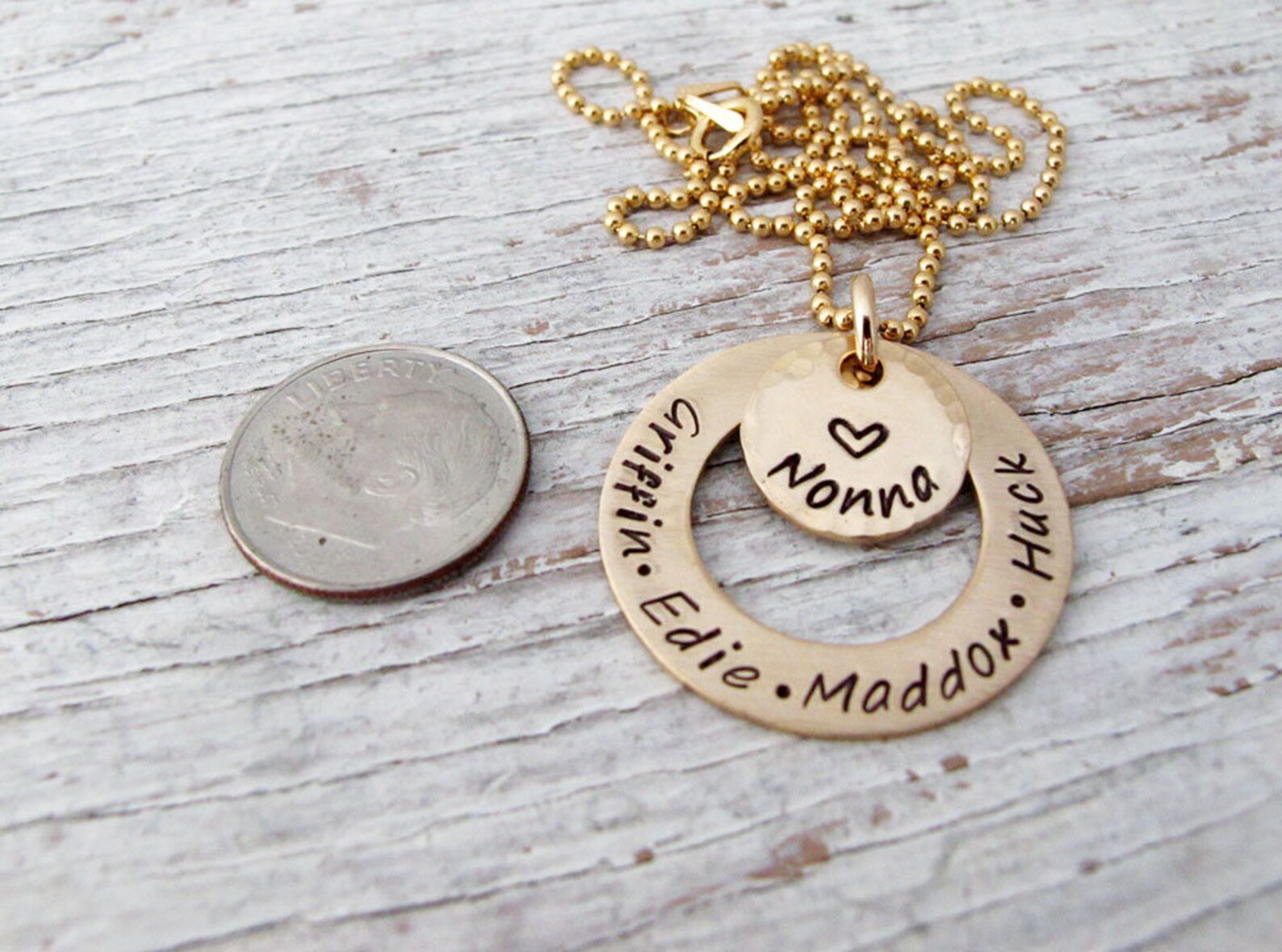 Gold Grandma Necklace, Grandmother, Grandkids Names, Hand Stamped ...