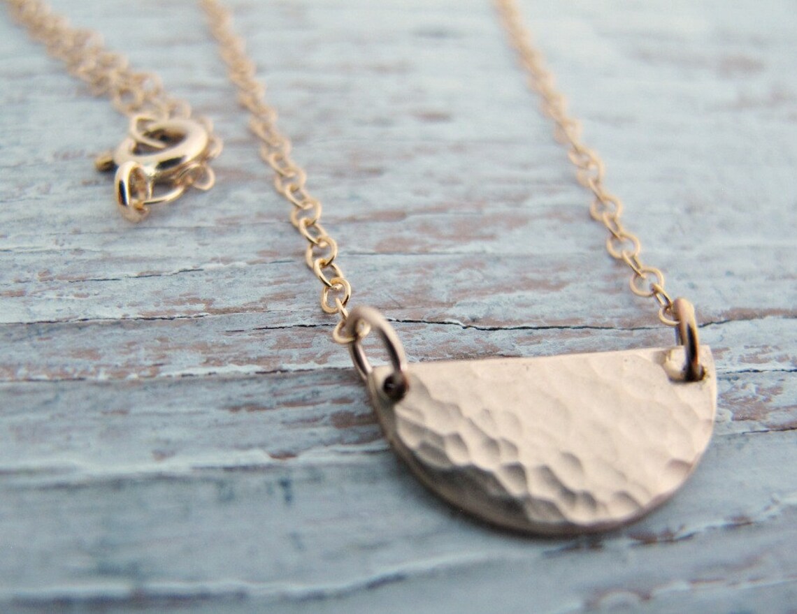 New! Gold Filled Half Moon Necklace, Personalized, Hammered, Half ...