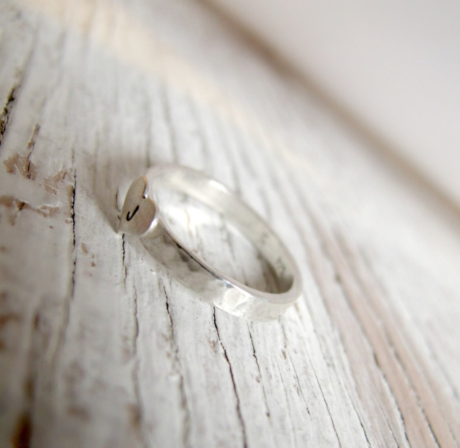 Personalized Ring, Hand Stamped, Initial, Sterling Silver, Heart Ring ...