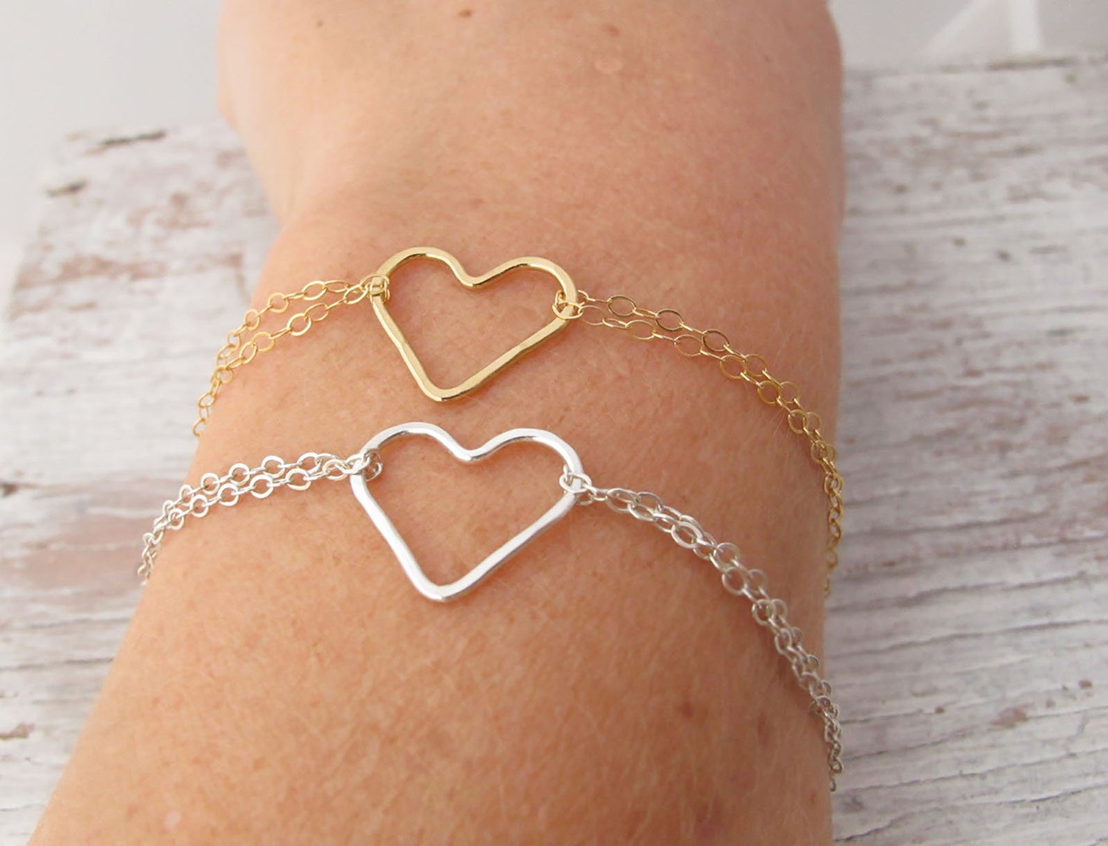 Heart Bracelet Sterling Silver Hammered Handmade | Etsy