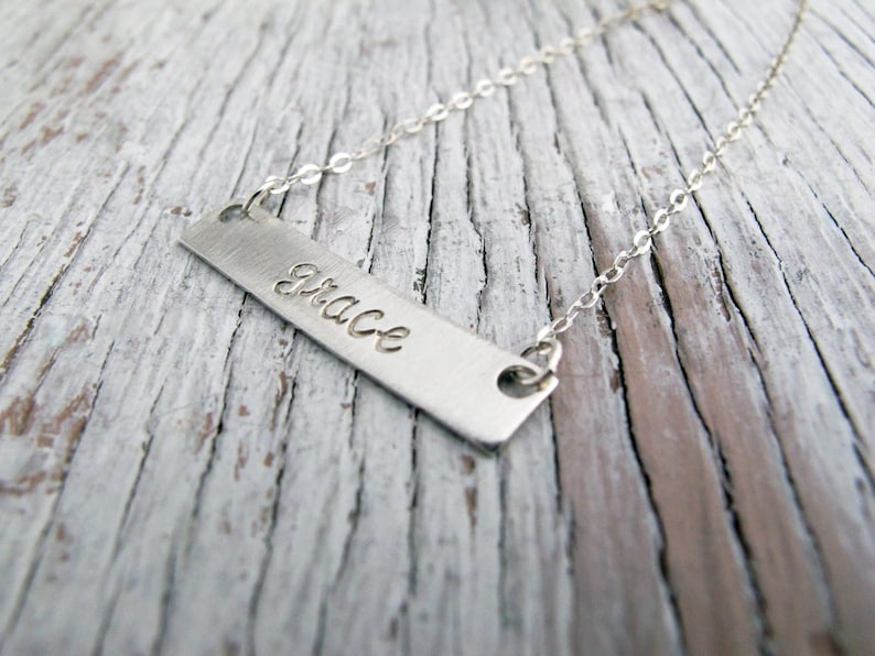 Personalized Silver Rectangle Necklace, Silver Bar Mother's Necklace, 2 ...