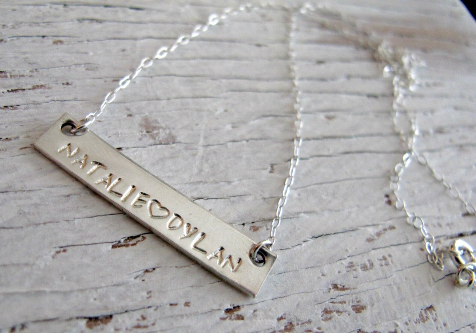 Personalized Silver Rectangle Necklace, Silver Bar Mother's Necklace, 2 ...