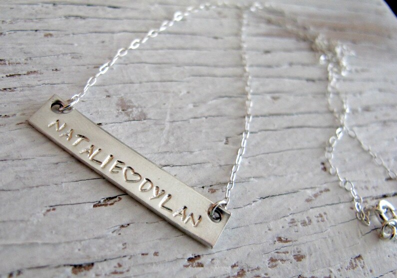 Personalized Silver Rectangle Necklace, Silver Bar Mother's Necklace, 2 ...