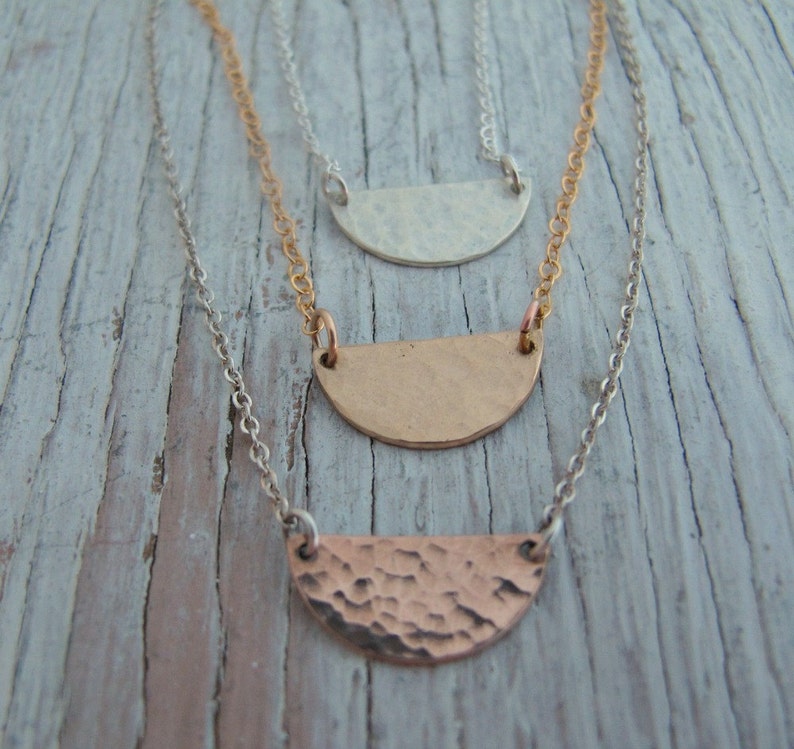 New! Gold Filled Half Moon Necklace, Personalized, Hammered, Half ...