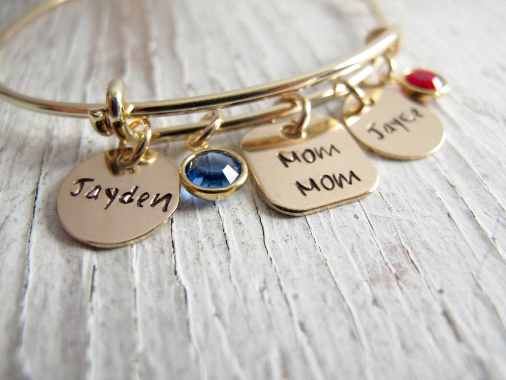 Personalized Mother's Bracelet Gold Plated Hand Stamped - Etsy