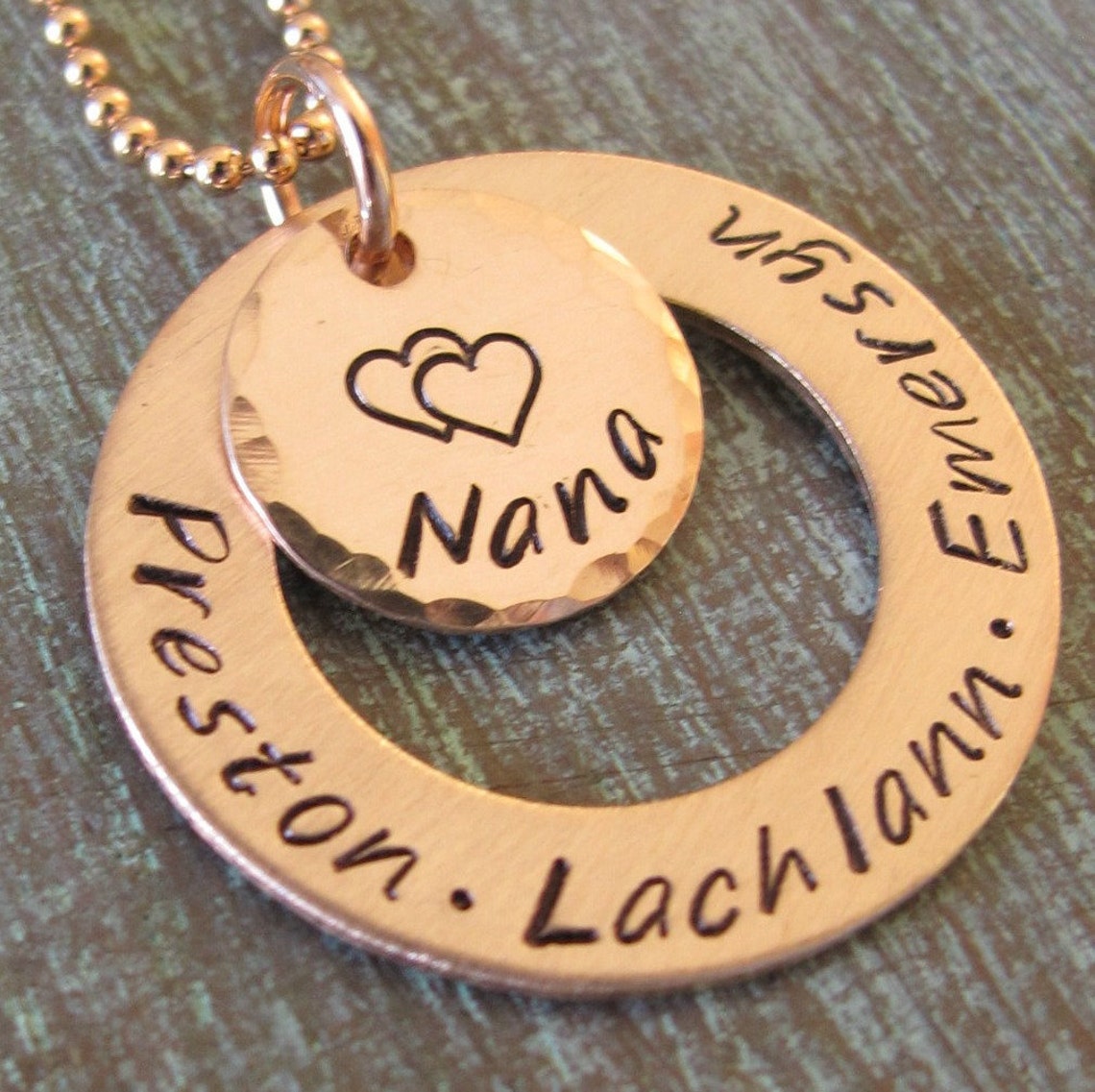 Gold Grandma Necklace, Grandmother, Grandkids Names, Hand Stamped ...