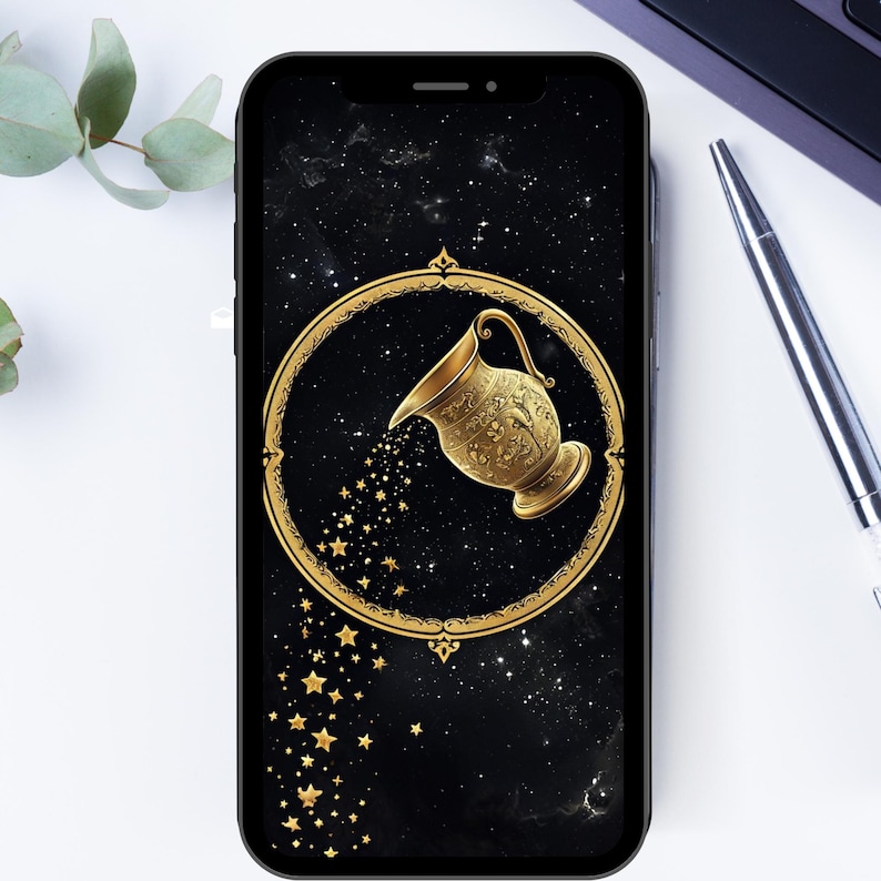 Cell Phone Wallpaper Aquarius Zodiac – Celestial Astrology Lock Screen (digital Download) - Etsy